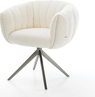 DELIFE Drehstuhl Jada-Flex Boucl&eacute; Wei&szlig; Kreuzgestell breit Graphit 360&deg; drehbar Wippfunktion Taschenfederkern, Esszimmerst&uuml;hle