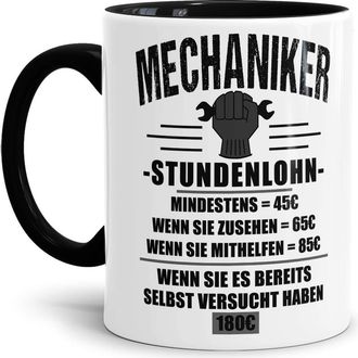 Tassendruck KFZ Mechaniker-Tasse Mechaniker Stundenlohn Beruf/Auto/Lustig/Spruch/Geschenk-Idee/Arbeit/Innen & Henkel Schwarz