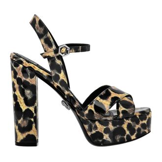 Philipp Plein Femme, Chaussures, Brun, Taille: 37 EU Sandales &agrave; Talons Hauts en Cuir Verni L&eacute;opard