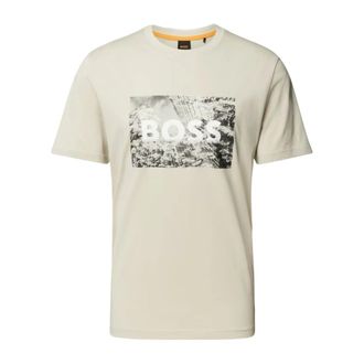 HUGO BOSS Homme, Tops, Beige, Taille: S T-shirt Orange Imprimé avec Col Rond