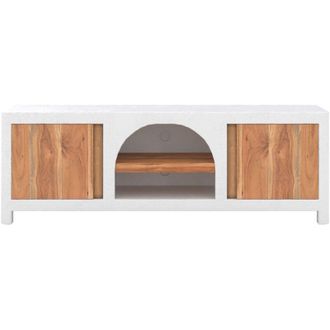 Rendez-Vous D&eacute;co Rendez-vous D&eacute;co - Meuble tv en b&eacute;ton blanc cass&eacute; et bois dacacia 145 cm - fira
