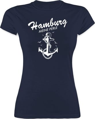 Shirtracer Shirt Damen - Stadt und City Outfit - Hamburg - Meine Perle - M - Navy Blau - Shirts st&auml;dte Hamburger t-Shirt t Hamburg... Tshirt Souvenir tailliert T