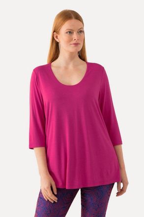 Ulla Popken T-Shirt Shirt tiefer Rundhalsausschnitt 3/4 Arm