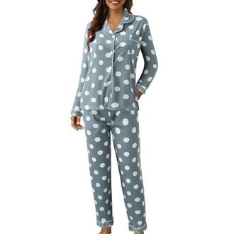 Generic Ensemble de pyjama 2 pi&egrave;ces pour femme avec boutons et manches longues, pantalon long, v&ecirc;tement de d&eacute;tente doux avec poches, Multicolore E, XXL