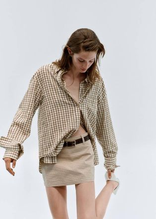 Mango Jupe en coton &agrave; carreaux vichy &eacute;cru - Femme - 32 - MANGO