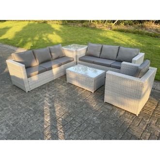 Fimous Rattan Gartenm&ouml;bel Set mit 3-Sitzer Sofa Sessel Beistelltisch Couchtisch Helles Grau - Fimous