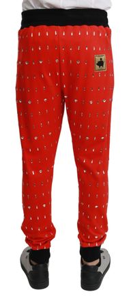 Dolce & Gabbana Mens Piggy Bank Crystal-Embellished Cotton Joggers Red