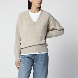R&oacute;he Beigefarbener M&eacute;lange-Pullover aus Wollmischung