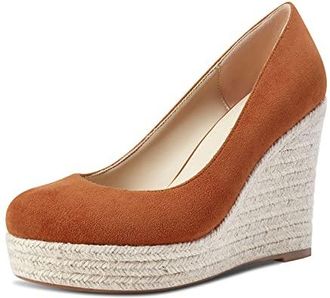 Castamere Femmes Plate-Forme Haut High Talon Heel Rond Bout Escarpins Slip-on Mariage Bureau Classique Chaussures 10 CM Heels Marron Suède 38 EU
