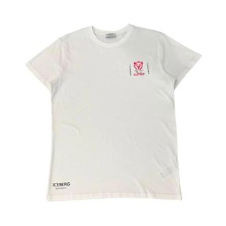Iceberg Homme, Tops, Blanc, Taille: S T-shirt en coton à col rond et logo imprimé