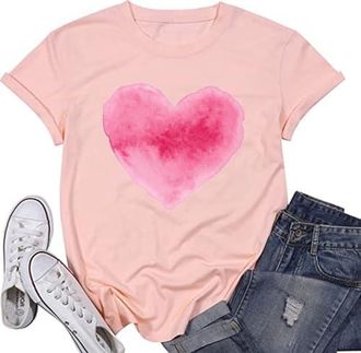 Generic 2026 Saint-Valentin Femme Chemise de Saint-Valentin Imprim&eacute; L&eacute;opard T-shirt D&eacute;contract&eacute; Mode Manches Courtes, rose clair, XL