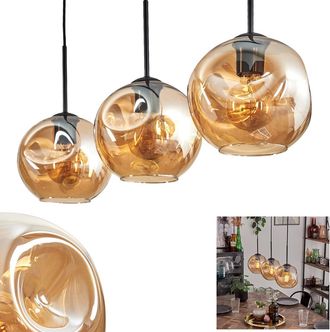 HOFSTEIN Pendelleuchte Ripoll, Pendellampe aus Metall/Glas in Schwarz/Bernsteinfarben, Leuchte im modernen Retro/Vintage-Design mit Schirmen aus Glas (Ø 20 cm)