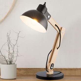 Globo Lighting Tischleuchten aus Holz mit beweglichem Spot Nachttischlampen schwarz, 1x E27 LED 8 Watt 1055 Lumen, LxBxH 31x16x42,5cm, Wohnzimmer Schlafzimmer