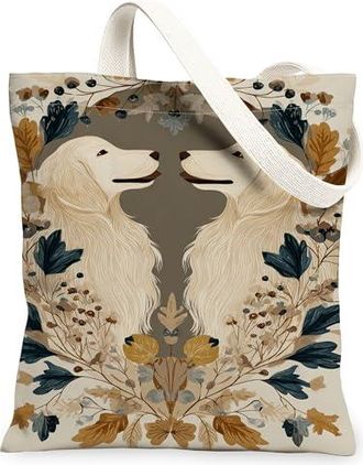 Generic Sacs fourre-tout en toile florale, motif chien, sacs d&eacute;picerie, sacs d&eacute;picerie r&eacute;utilisables, l&eacute;gers et lavables, beige, 13x15 Inch