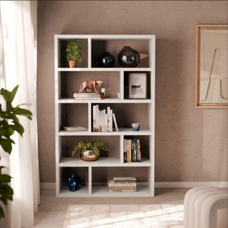 Sweeek Etag&egrave;re biblioth&egrave;que asym&eacute;trique 5 niveaux 10 compartiments. casiers. effet bois blanc. L 111.2 x P 39 x H 190cm