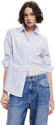 Desigual T- Shirt tissé à Manches Longues pour Femme Blouse, Bleu, Taille