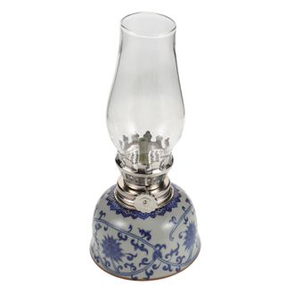 SOLUSTRE Keramik-tischlampe Aus Blau-wei&szlig;-Porzellan Mit Glas-Kugel Rustikale Petroleumlampe F&uuml;r Innen Und Outdoor Kompakte Retro-&ouml;llampe F&uuml;r Beistelltische Und