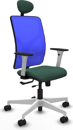 Piqueras y Crespo Stuhl mit Lendenwirbelst&uuml;tze, mit wei&szlig;en und schwarzen Armlehnen und festem Kopfteil, ausgestattet mit Syncro/Traslack und Schneideschaum, mit Rollen 