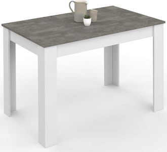 IDMarket Rechteckiger Esstisch ROZY 6 Personen wei&szlig; Tischplatte Betoneffekt 110 cm