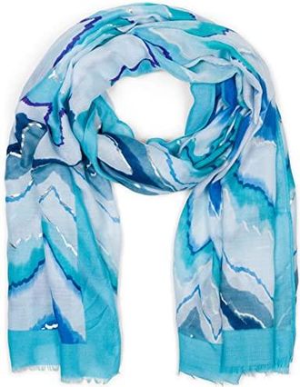 styleBREAKER Écharpe pour femmes avec motif zigzag coloré et accents métalliques, châle multicolore à motifs en zigzag 01016221, couleur:Bleu