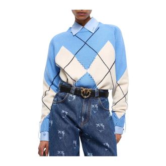 Pinko Berna Pullover Argyle Traforato - - Knitwear - Damen - Blau - XS