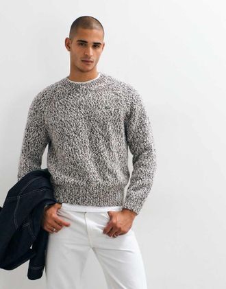 Lacoste melierter Strickpullover in Cremewei&szlig;