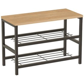 PEGANE Banc &Eacute;tag&egrave;re Meuble &agrave; chaussures &agrave; 2 niveaux de rangement cadre en acier noir - Longueur 65 x Hauteur 45 x Profondeur 30 cm