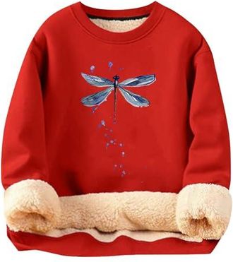 Generic Sweat-shirt festif 2024 pour femme - Manteau dhiver en laine dagneau - &Eacute;pais et chaud - Couleur unie - Grande taille - Sans capuche, Rouge, 3XL