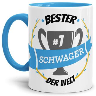 Tassendruck Kaffee-Tasse Bester Schwager Innen & Henkel Hellblau/Lustig/Fun/Mug/Cup/Geschenk/Beste Qualit&auml;t - 25 Jahre Erfahrung
