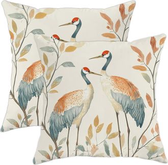 Generic Herbstkraniche V&ouml;gel Kissenbezug Komfort Kissenh&uuml;lle Quadratische Sofakissenbezug F&uuml;r Heimdekoration Balkon Sofa 45X45Cm 2Er Set