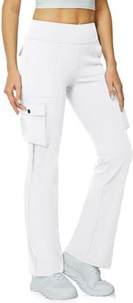 Generic Legging évasé pour femme avec poches - Pantalon de yoga à jambe large pour femme - Pantalon de yoga noir - Pantalon de travail évasé - Taille haute - 