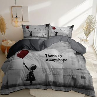 Generic Bettbezug Einfaches Ballonm&auml;dchen Motiv, 150 x 200 cm Modern Urban Weiche bedruckter Bettbezug Set, Grau Gem&uuml;tlich Bettw&auml;sche-Set mit Rei&szlig;verschluss u