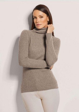 Madeleine Strickpullover Rollkragenpullover aus Kaschmir Luxuri&ouml;ser Rippstrick mit langem Rollkragen