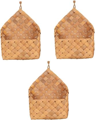 BESTONZON 3 Stück Holzchip gewebter Hängekorb Pflanzenkorb Hanging Pflanzer geflochtener Pflanzentopf Gewebter Korb Gewebte Körbe Wandhängekörbe Natürlicher gew