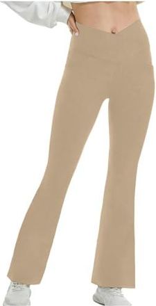 Generic Pantalon de yoga &eacute;vas&eacute; avec poches pour femme - Pantalon de yoga taille haute &agrave; jambes larges pour femme, extensible, pour le travail, la gym, le jogg