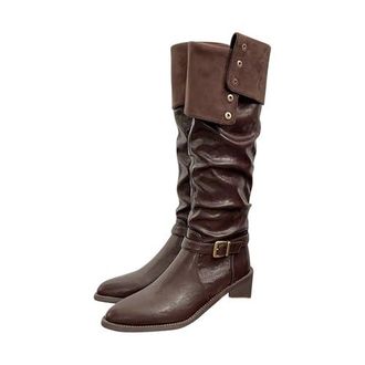Generic Bottes montantes au genou pour femme - Bout pointu - Style d&eacute;contract&eacute; - &Eacute;l&eacute;gantes - Couleur unie - Boucle - Talon &eacute;pais - Confortables - &Agrave; enfiler, m
