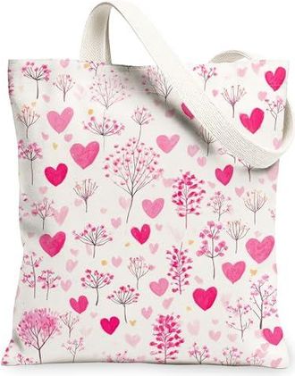 Generic Sacs fourre-tout en toile motif floral coeur, sacs &agrave; provisions r&eacute;utilisables, bandouli&egrave;re lavable l&eacute;g&egrave;re et printani&egrave;re, C, p&ecirc;che, 13x15 Inch