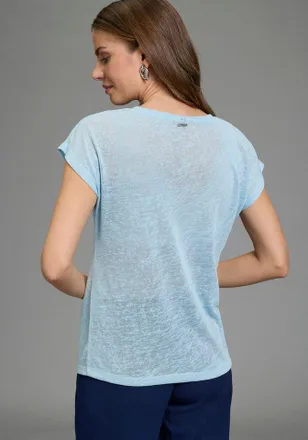 Laura Scott T-Shirt mit Glitzerdurck und Leinen-Optik