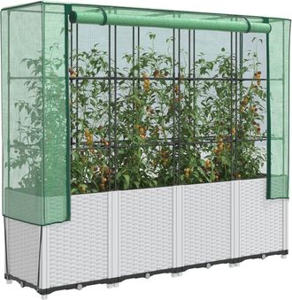 Generic Hochbeet mit Gew&auml;chshausabdeckung, Schwarz, 160 X 40 X 153 cm, f&uuml;r Pflanzen, Gem&uuml;se, Kr&auml;uter und Blumen, Design Im Rattan-Look, Rei&szlig;verschl&uuml;sse, Seile