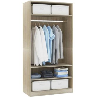 Les Tendances Armoire dressing 1 penderie 3 &eacute;tag&egrave;res 100cm - Collection Klozer-Ch&ecirc;ne clair