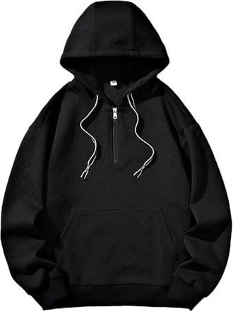 Generic Sweat &agrave; capuche pour homme avec fermeture &eacute;clair 1/4 et cordon de serrage - Coupe droite - Pull de transition - T-shirt dext&eacute;rieur &agrave; manches longues -