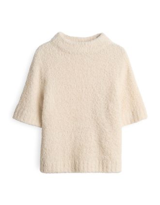 OPUS Damen Pullover | PUNES Slim Kurzarmstricker mit Bouclégarn Soft Cream, 44