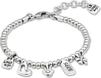 Uno De 50 Bracelet plaqué argent avec charme en forme de coeur, trèfle et main