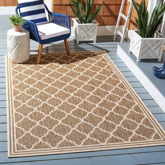 Safavieh Geometrisch Teppich für Wohnzimmer, Esszimmer, Schlafzimmer - Beachhouse Collection, Kurzer Flor, Beige und Creme, 91 X 152 cm