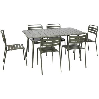 Sweeek Table de jardin pliante m&eacute;tal + 6 assises. Amelia. kaki. 141.2 x 80 x 72.5cm