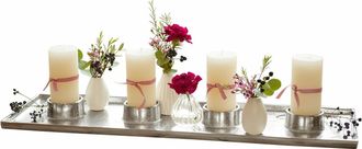 Loberon Kerzenhalter Mareuil, handgefertigt, mit Vier Kerzen-Eins&auml;tzen, zeitlos klassisches Design, Weihnachten, Advent, Dekoration, Aluminiumguss, Silber