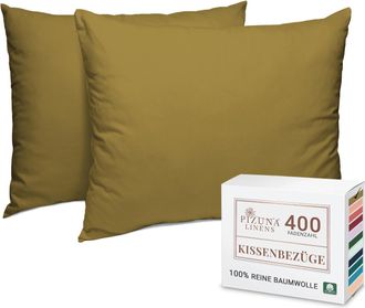 Pizuna Luxuri&ouml;ser Soft-Satin 2er Pack Kissenbezug 50 x 75 cm Senfgold, 400 Fadenzahl Baumwolle Quadratisch Kissenbez&uuml;ge, 100% Langstapel Baumwolle Nur Kissen