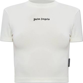 Palm Angels Femme, Tops, Blanc, Taille: 42 FR Short Top With Printed Logo