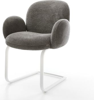 DELIFE Freischwinger Nube-Flex mit Armlehnen Boucl&eacute; Soft Schlamm Freischwinger flach Wei&szlig; Taschenfederkern, Esszimmerst&uuml;hle