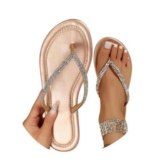 Generic Tongs tendance &agrave; paillettes avec strass pour femme - Confortables - L&eacute;g&egrave;res et antid&eacute;rapantes, dor&eacute;, 38.5 EU